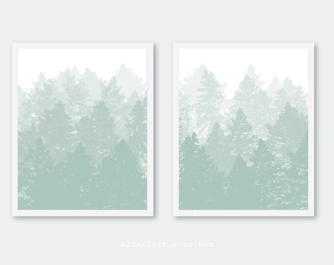 Trees Prints, Tree Wall Art, Contemporary Nature Wall Decor, Woodland ...