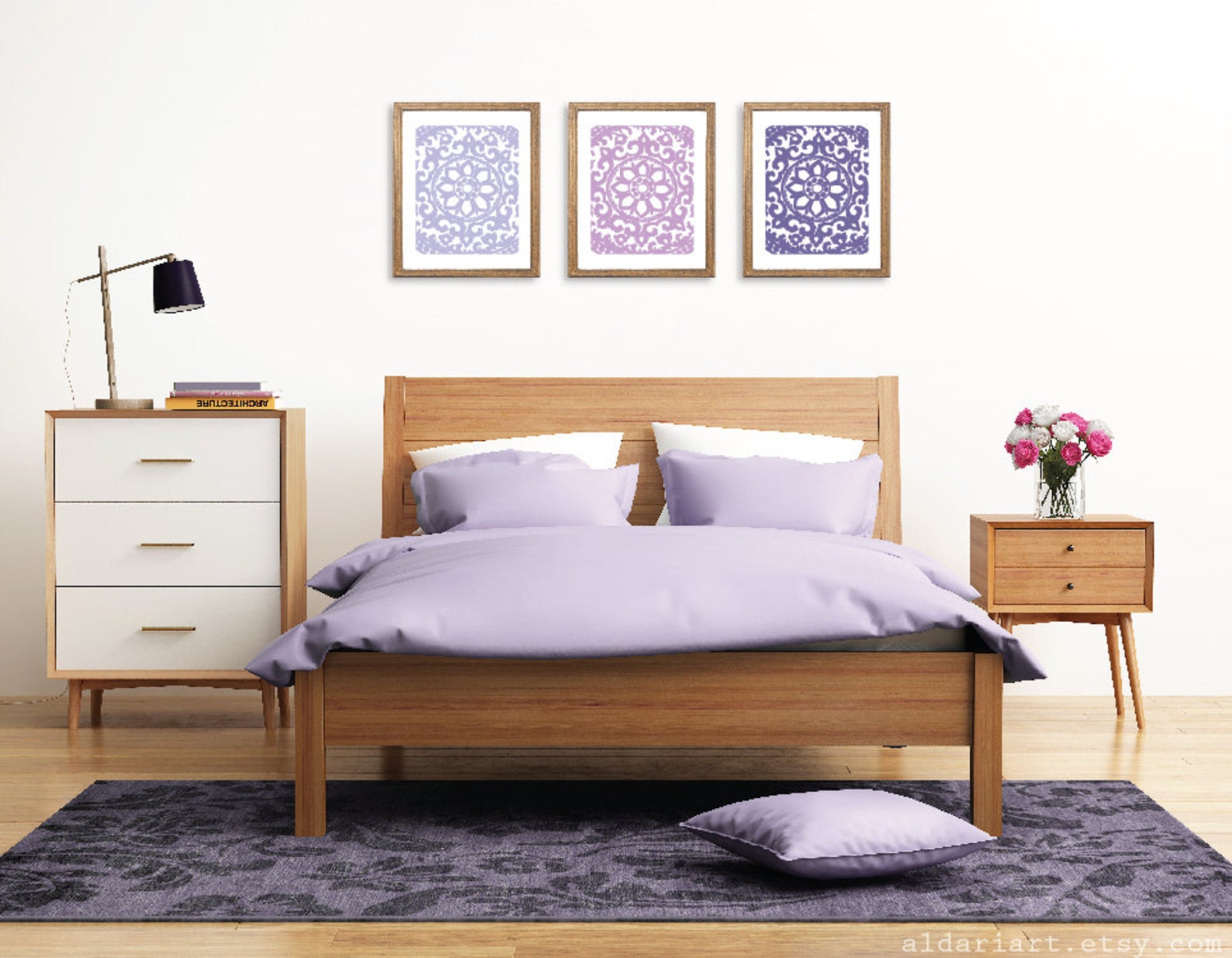 Art Deco Flower Medallion - Wall Art Print Set - Unique Home Decor ...