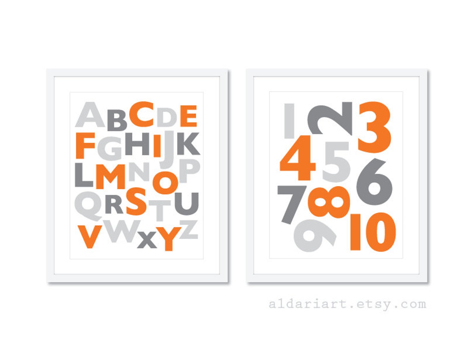 Alphabet and Numbers Nursery Print Set - Simple Modern Blue and Grey ...