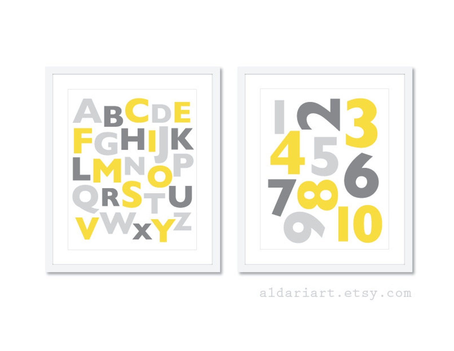 Alphabet and Numbers Nursery Print Set Simple Modern Blue - Etsy