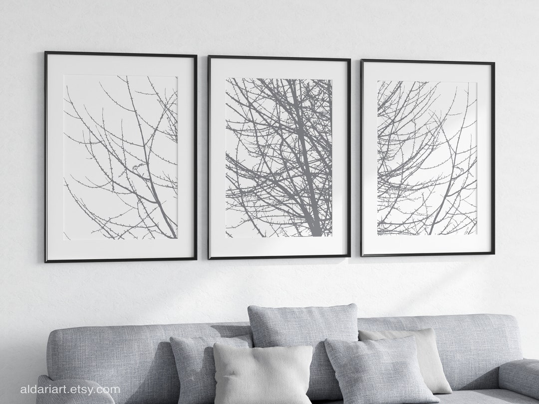 Tree Art Prints, Set of 3 Prints, Contemporary Tree Branches Wall Art ...