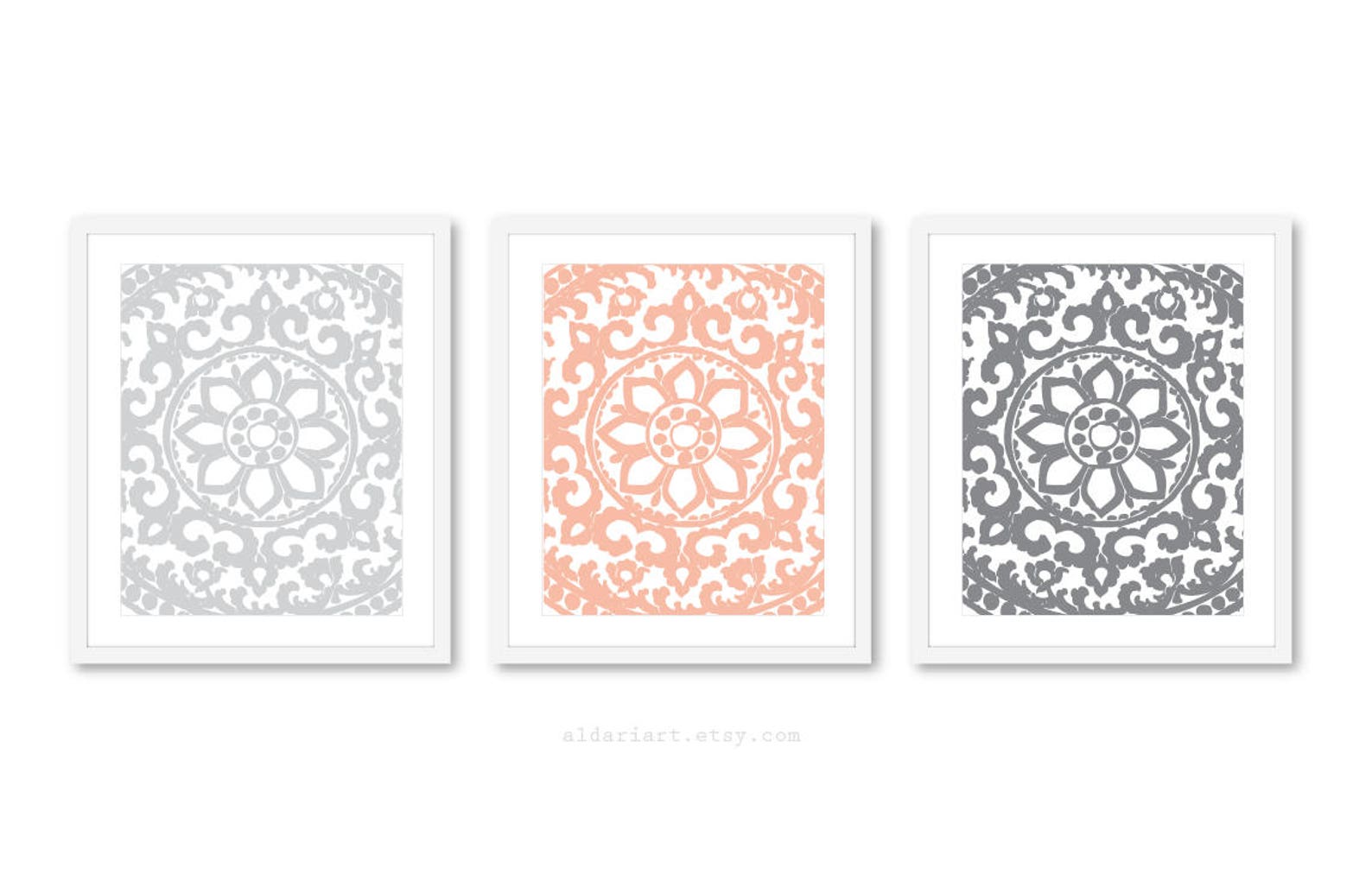 Modern Flower Medallion Art Prints - Abstract Flower Triptych ...