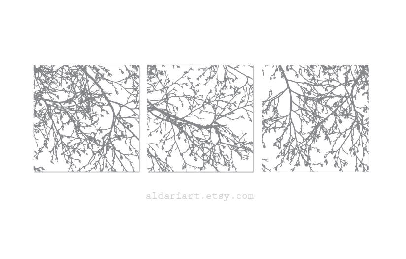 Modern Tree Branches Art Prints Set of 3 Modern Nature | Etsy