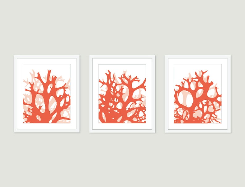 Coral Art Prints / Set of 3 / Coral Wall Art / Abstract Modern | Etsy