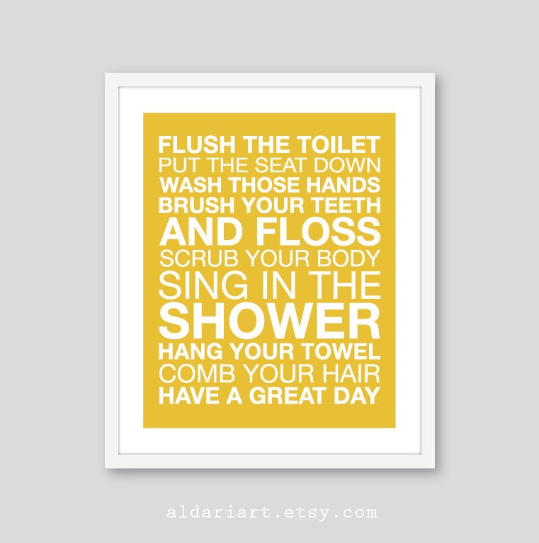 Bathroom rules print typography wall art sing in the shower | Etsy