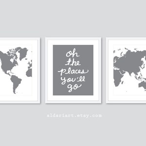 World Map Prints - Map Wall Art - Travel Nursery Art - Oh the Places ...