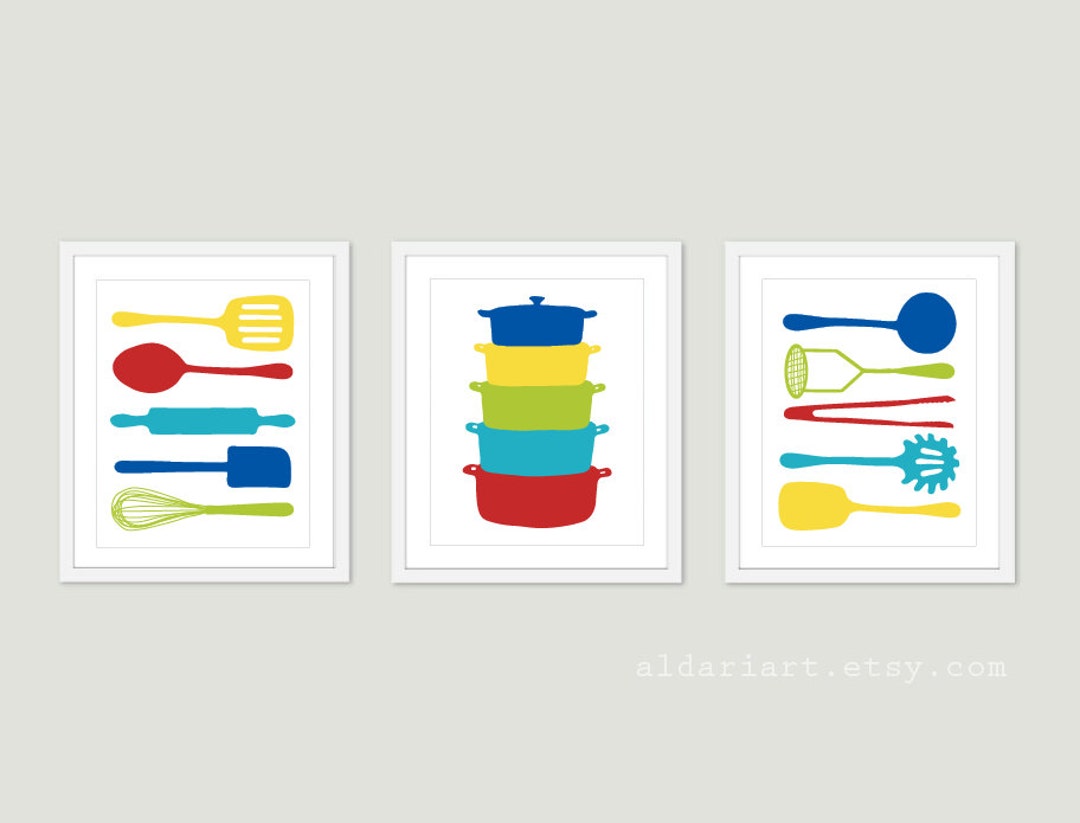Kitchen Art Prints - Cooking Utensils and Stacked Pots Wall Art ...