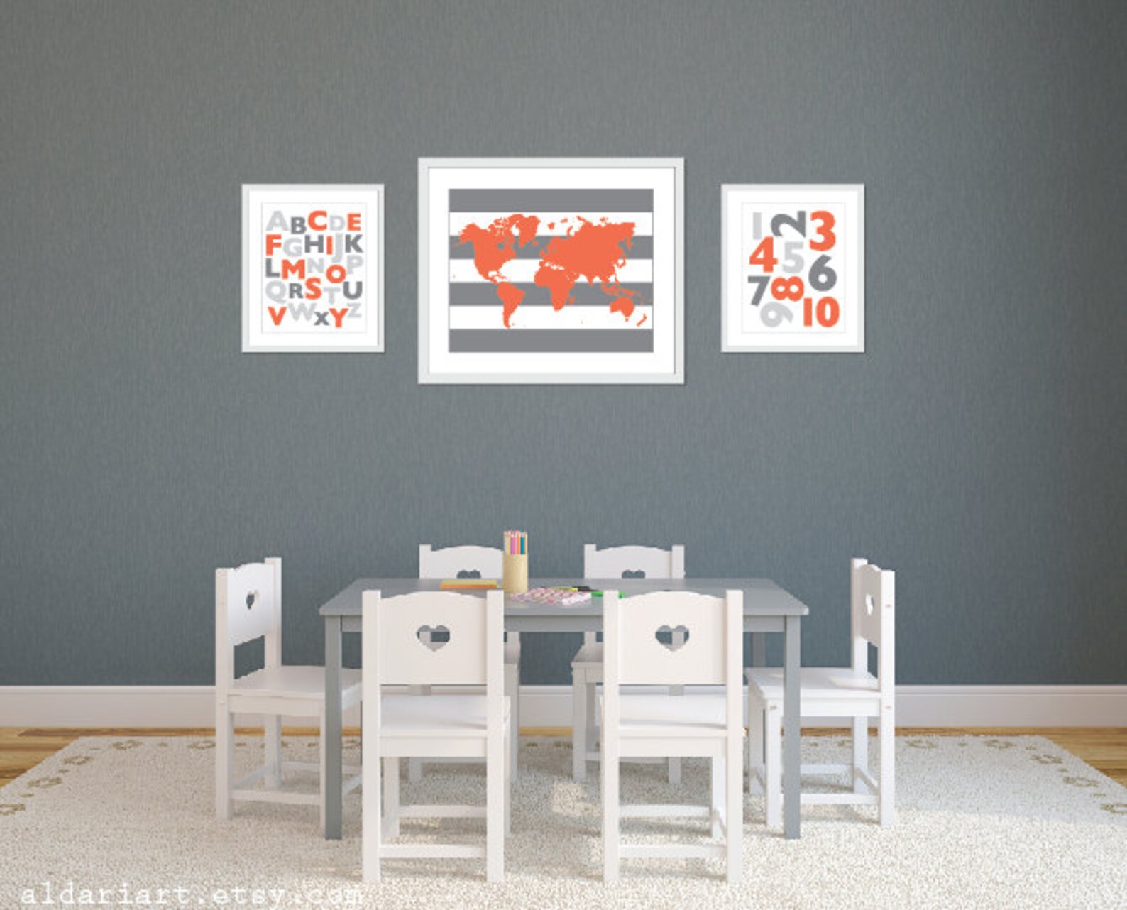 World Map Print Alphabet Print Numbers Print - Navy and Grey Nursery ...