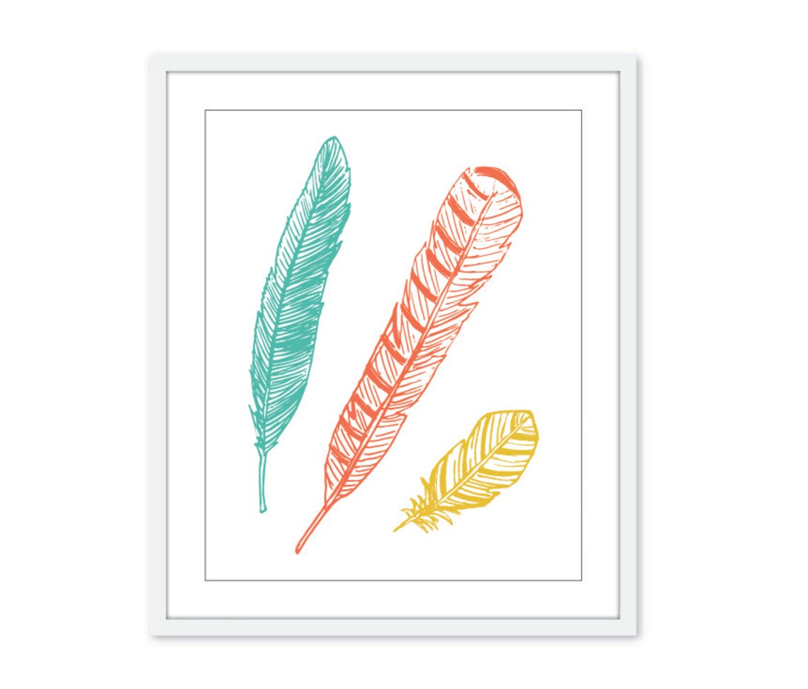 Boho Feathers Art Print Ethnic Tribal Wall Art Aqua Mint - Etsy