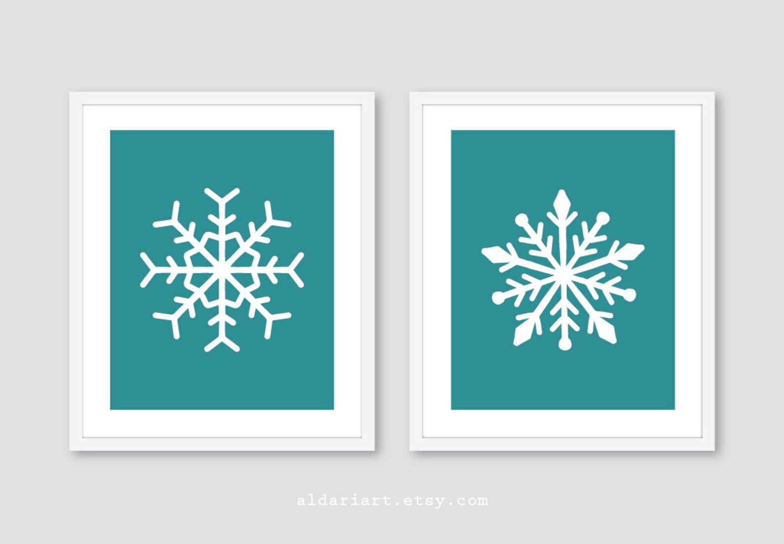 Snowflake Prints, Set of 2 Prints, Snowflake Wall Art, Snowflake Art ...
