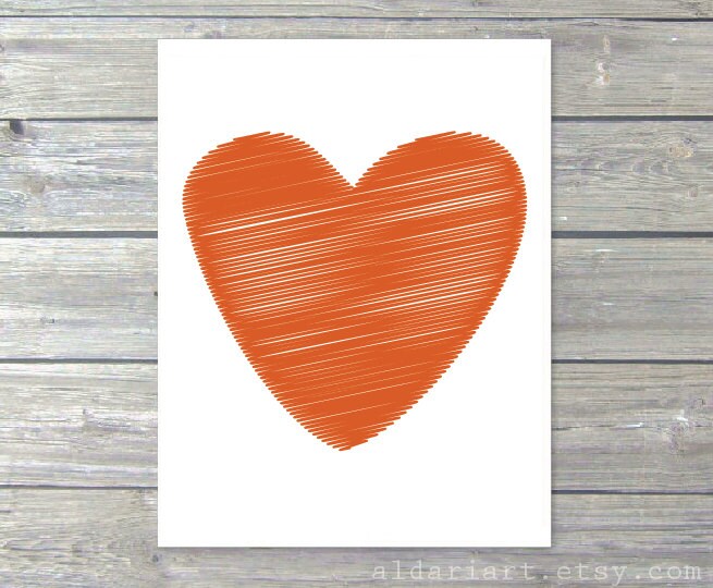 Pumpkin Orange Heart Art Print Modern Wall Art Home Decor Love - Etsy