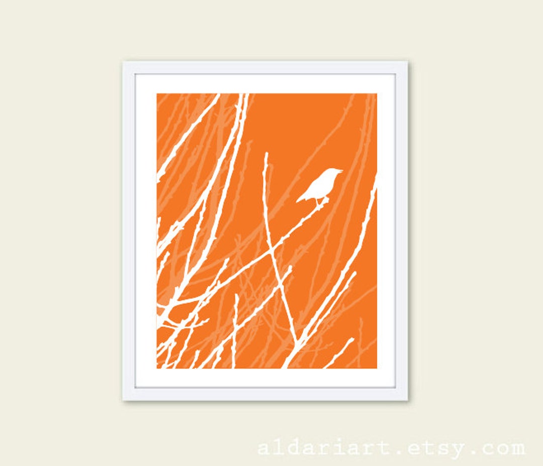 Spring Bird Art Print Tangerine Orange and White Bird on - Etsy
