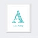 Letter and Name Art Print - Floral Letter - Aqua Blue Turquoise - Baby ...