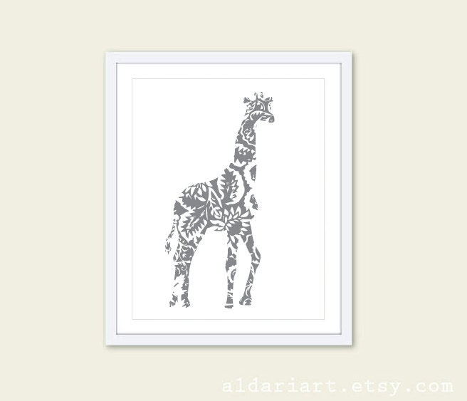 Giraffe Art Print Yellow Giraffe Floral Pattern Wall Art | Etsy