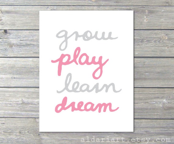 Grow Play Learn Dream Print Girl Nursery Art Print | Etsy