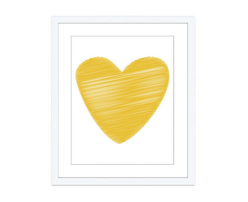 Heart Art Print - Mustard Yellow Heart - Love Poster - Wall Art Modern ...