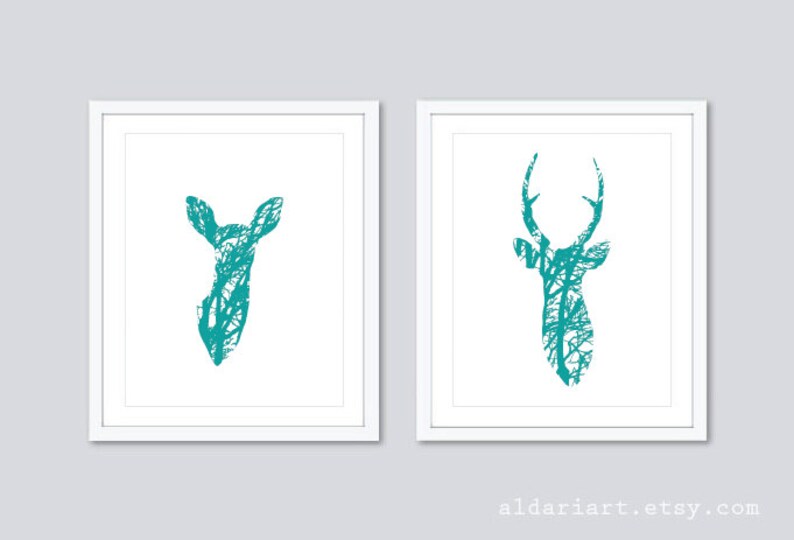 Modern Deer Prints - Deer Wall Art - Deer and Doe Prints - Deer Antlers ...
