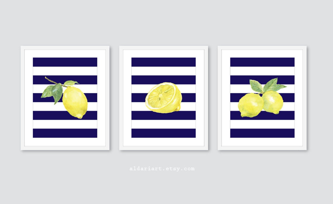 Lemon Art Prints - Lemon Wall Art - Watercolor Lemons Prints - Kitchen ...