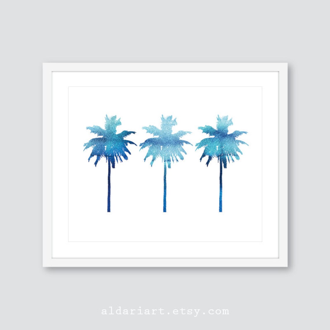 Blue Palm Trees Art Print Palm Tree Wall Art Blue Watercolor | Etsy