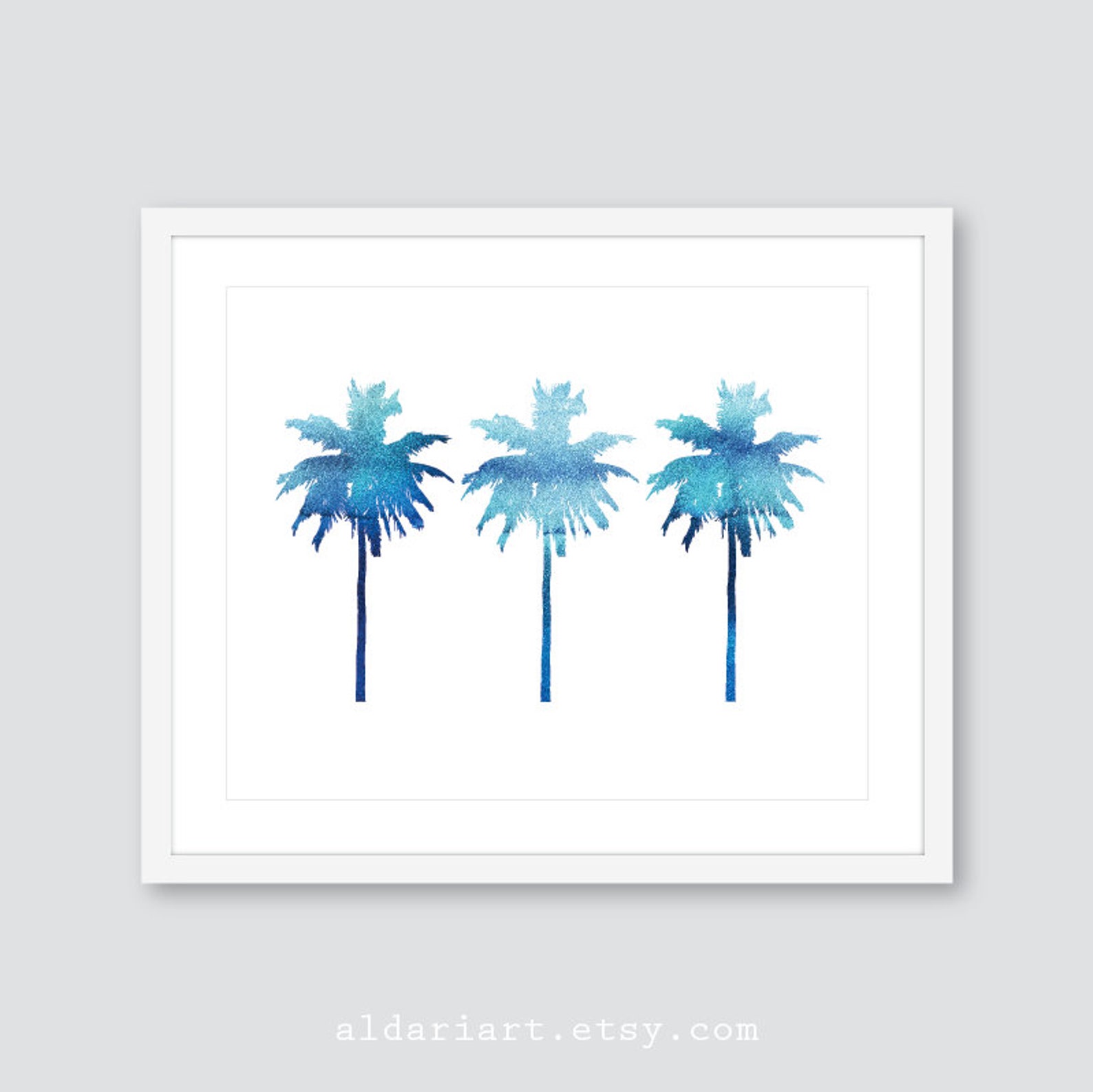 Blue Palm Trees Art Print Palm Tree Wall Art Blue Watercolor | Etsy