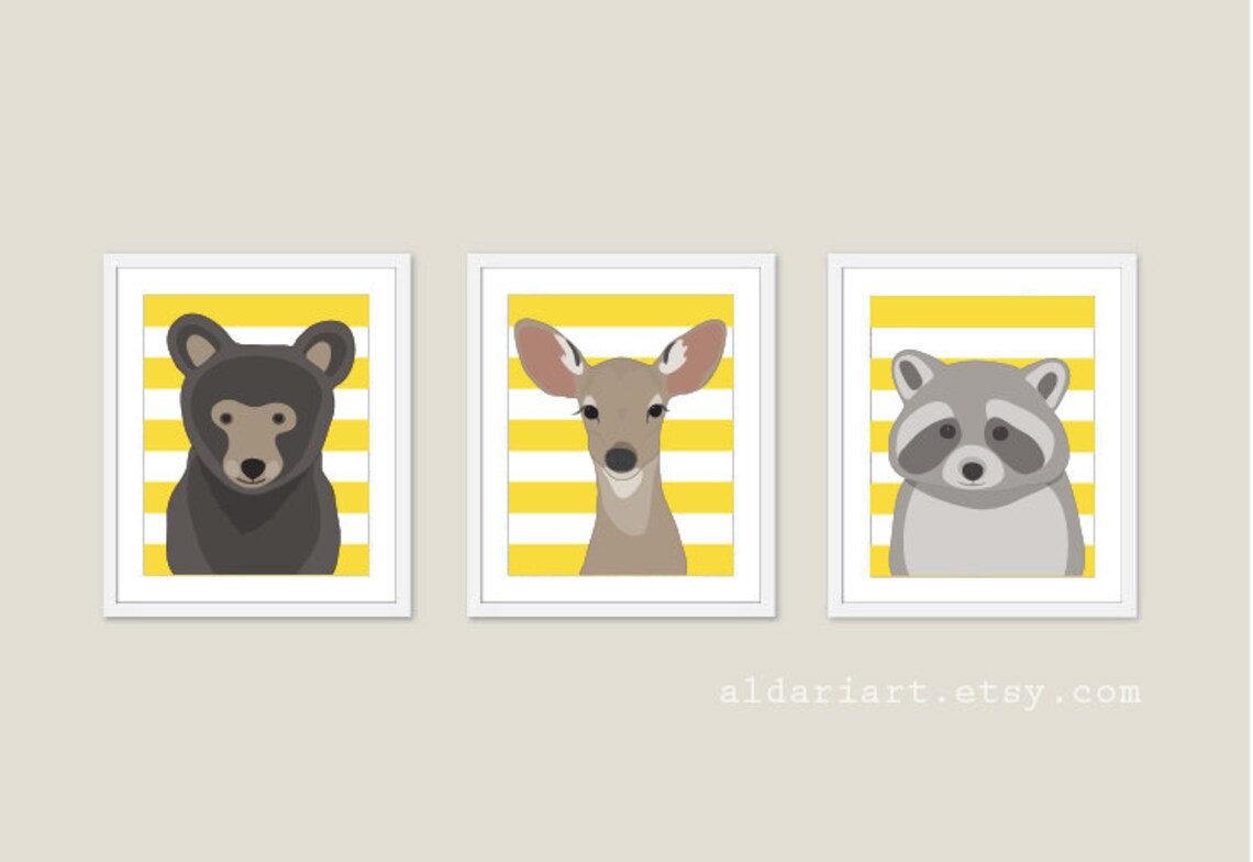 Woodland Animals Nursery Wall Art Bear Deer Raccoon Art | Etsy