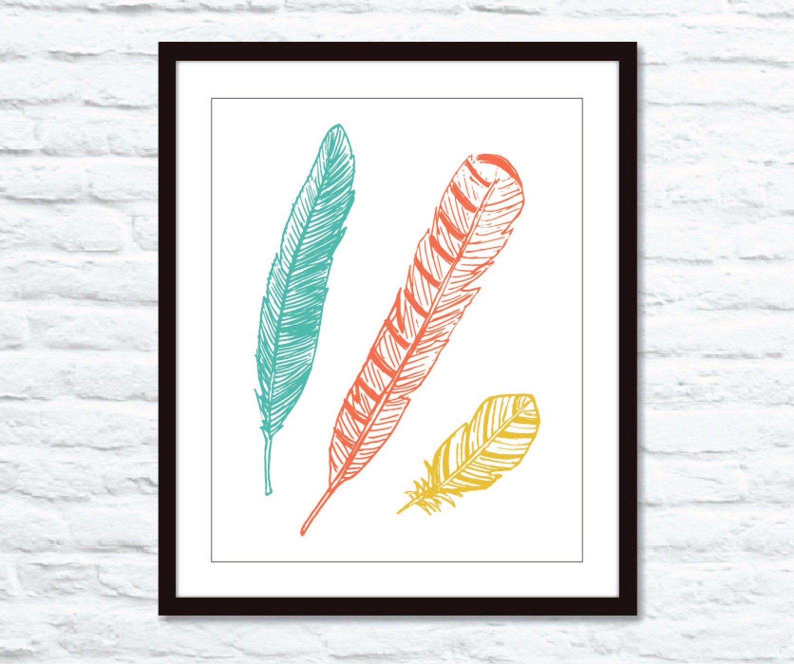 Boho Feathers Art Print Ethnic Tribal Wall Art Aqua Mint - Etsy