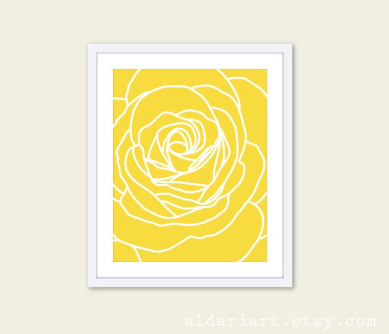 Yellow Rose Print - Modern Flower Art - Rose Wall Art - Flower Home ...