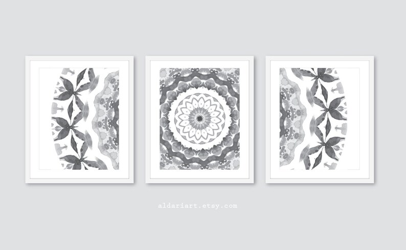 Grey Mandala Prints Mandala Wall Art Set of 3 Prints - Etsy