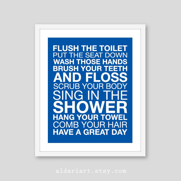 Bathroom rules print typography wall art sing in the shower | Etsy