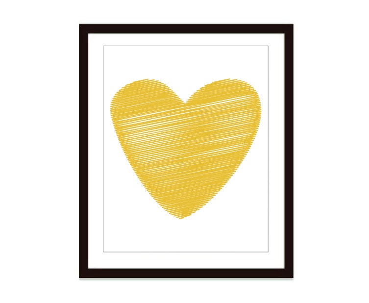 Heart Art Print - Mustard Yellow Heart - Love Poster - Wall Art Modern ...