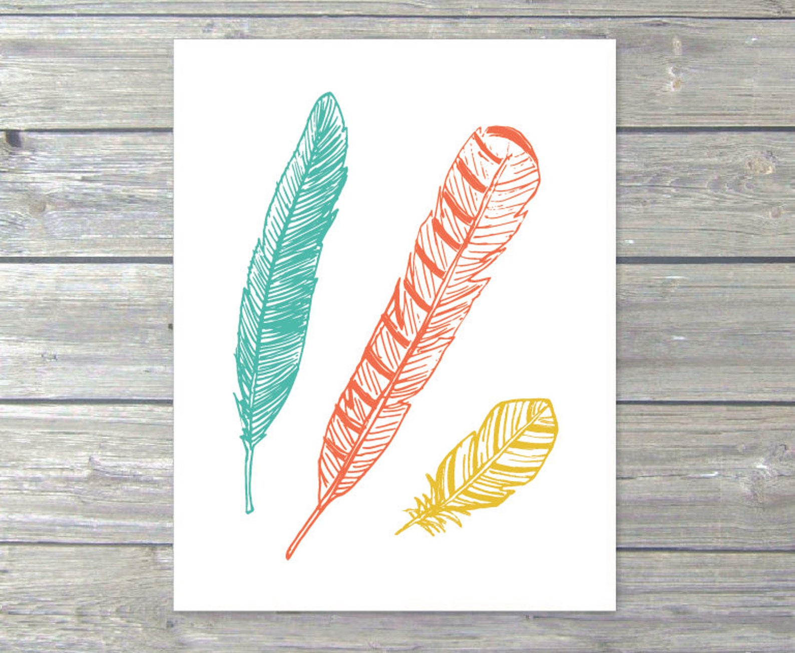 Boho Feathers Art Print Ethnic Tribal Wall Art Aqua Mint - Etsy