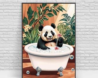 Panda Bathroom Print | Alcohol Print | Funny Animal Art | Panda in Bath ...