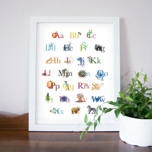 Nature Alphabet Poster / Science ABC Art Print With Colorful Watercolor ...