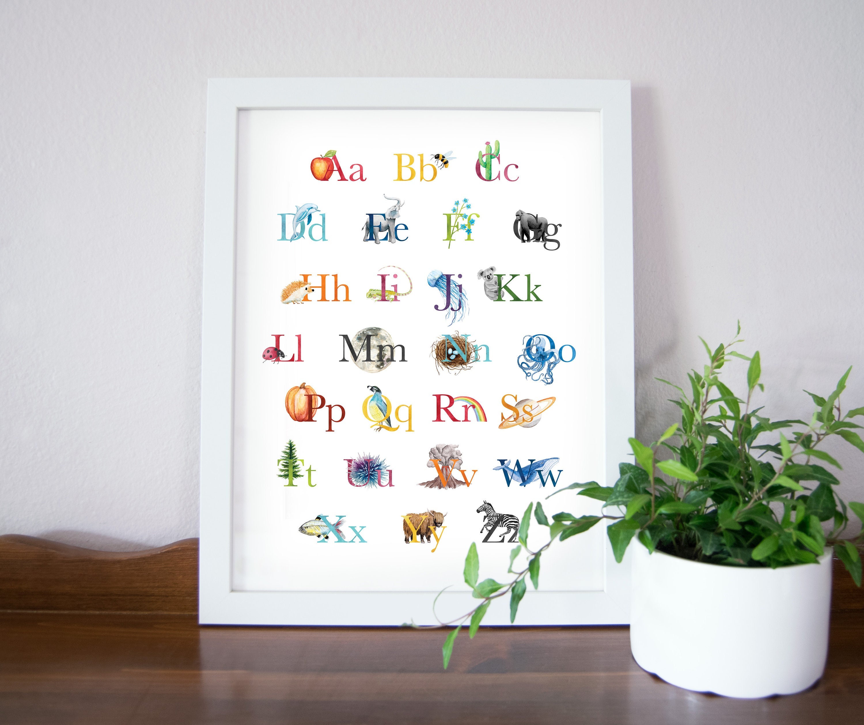 Nature Alphabet Poster / Science ABC Art Print With Colorful Watercolor ...