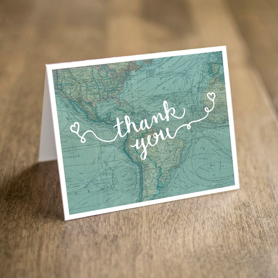 Map Thank You Note Card Printable for Travel Theme Bridal | Etsy