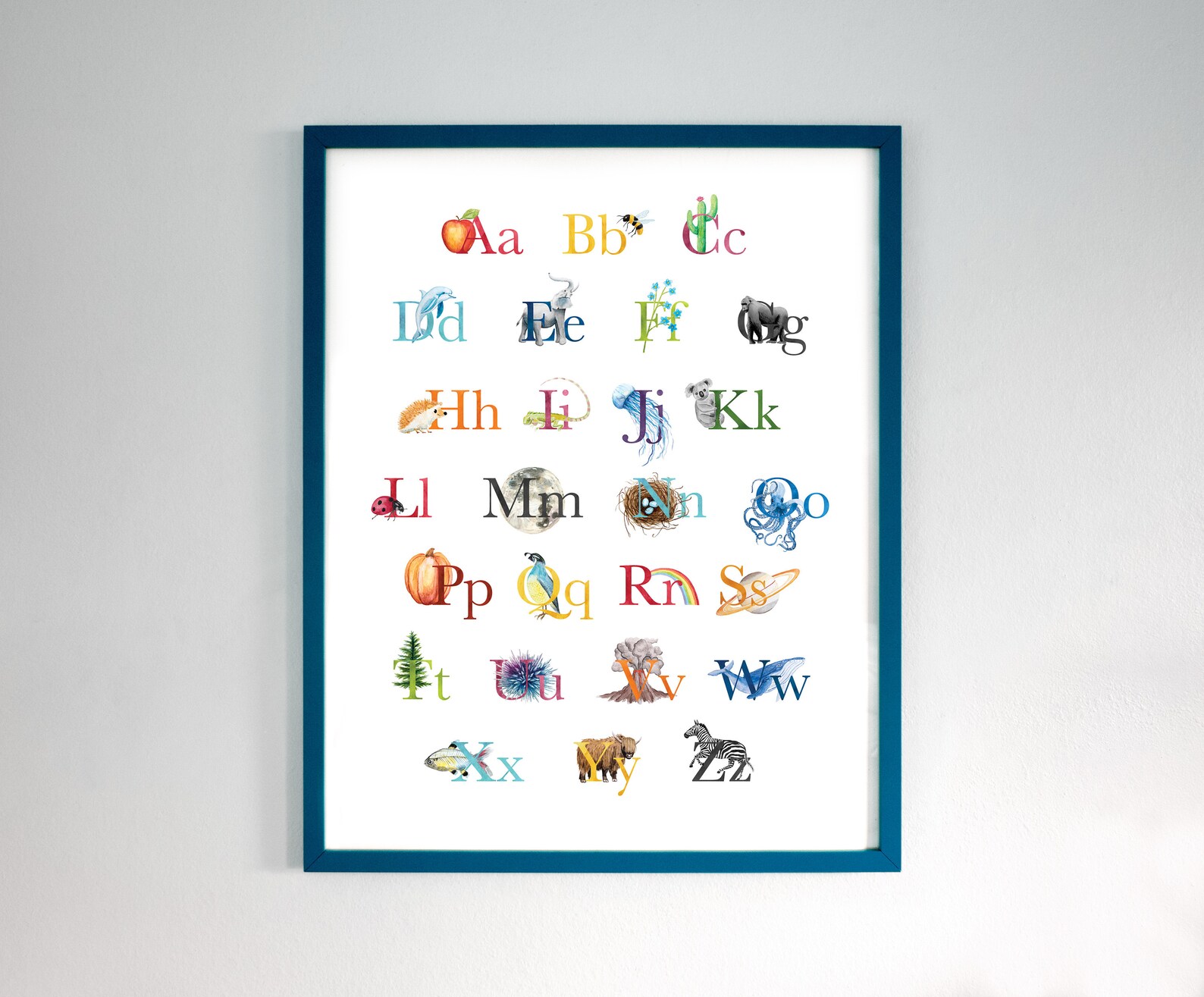 Nature Alphabet Poster / Science ABC Art Print With Colorful Watercolor ...