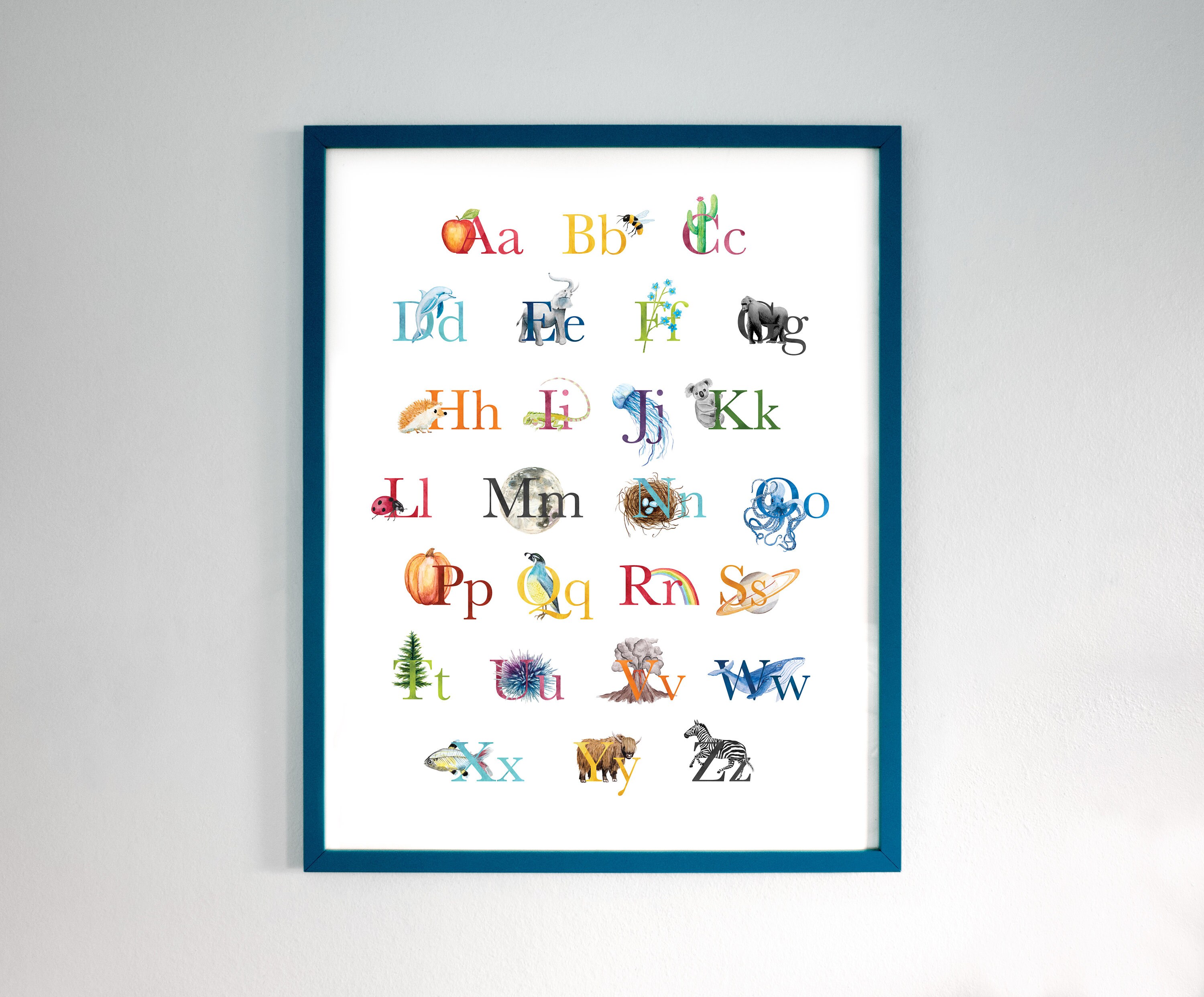 Nature Alphabet Poster / Science ABC Art Print With Colorful Watercolor ...