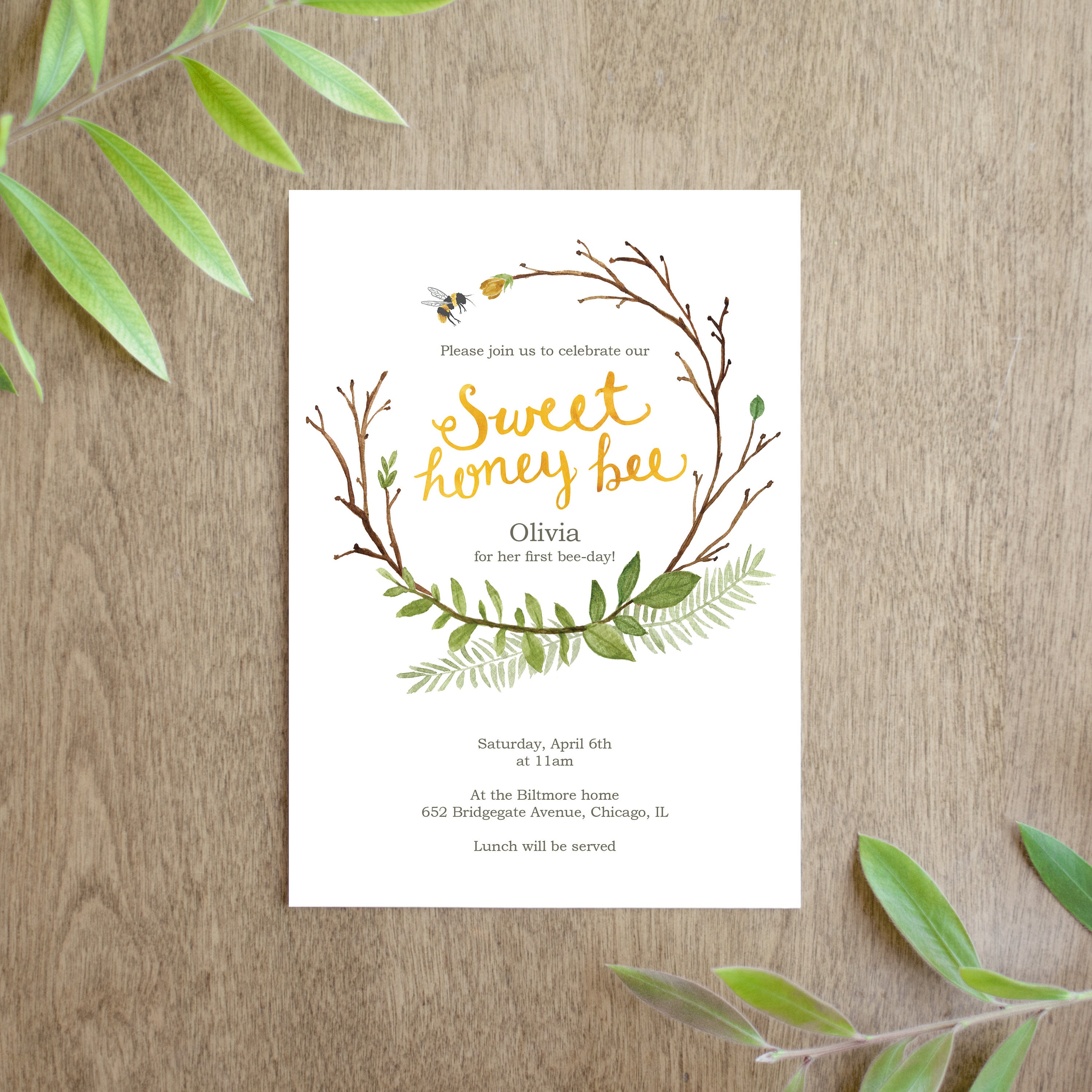 Invitación de cumpleaños de abeja dulce miel imprimible digitalmente ...