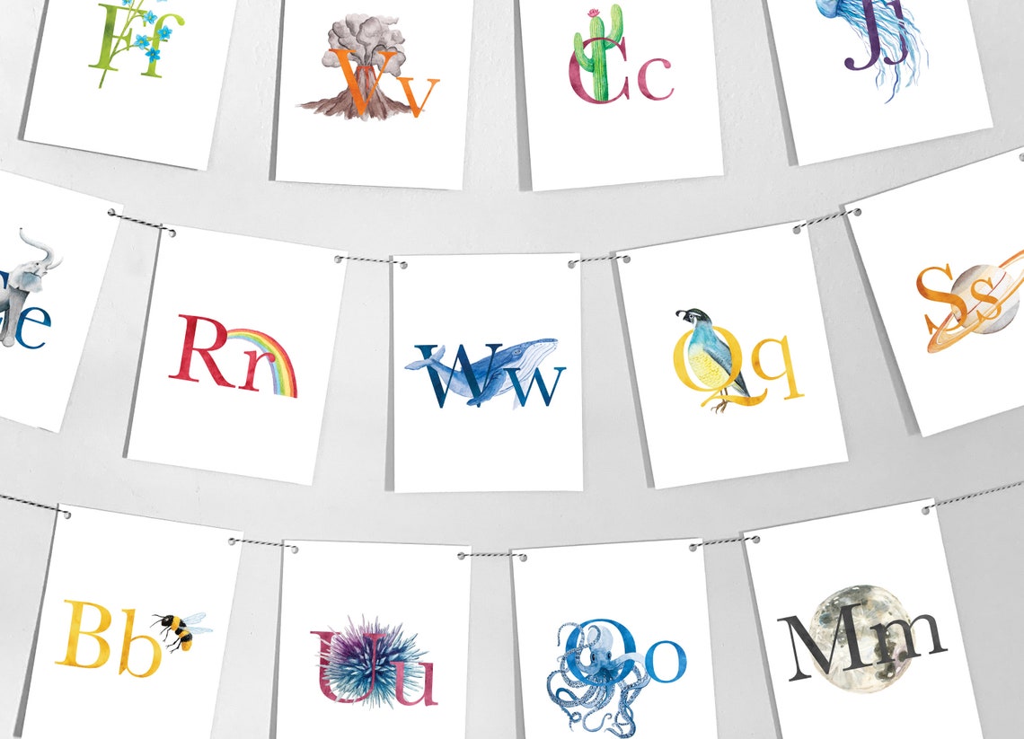Nature / Science Alphabet Banner Printed ABC With Colorful Watercolor ...