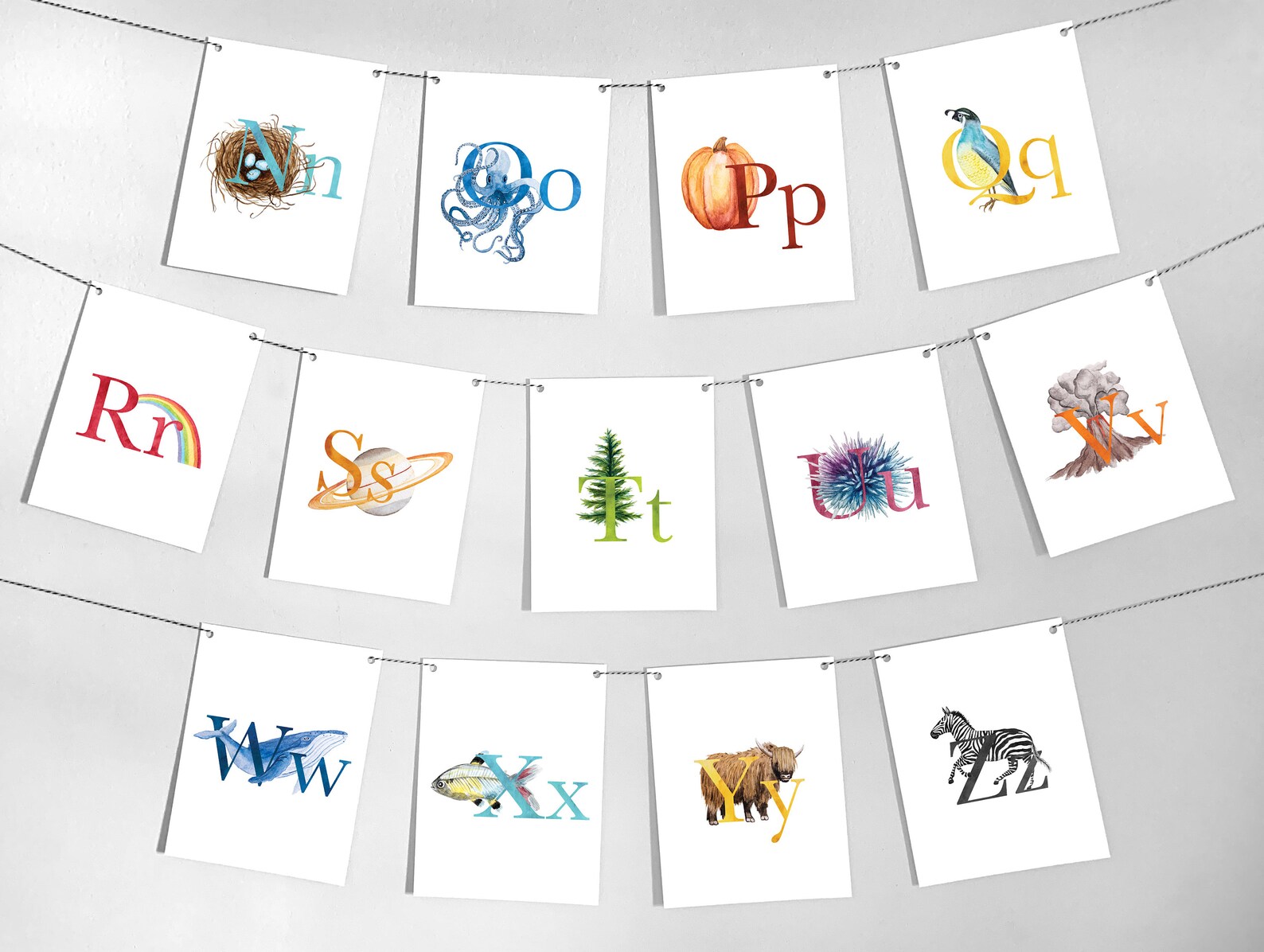 Nature / Science Alphabet Banner Printed ABC With Colorful Watercolor ...
