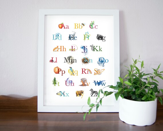 Nature Alphabet Poster / Science ABC Art Print With Colorful | Etsy