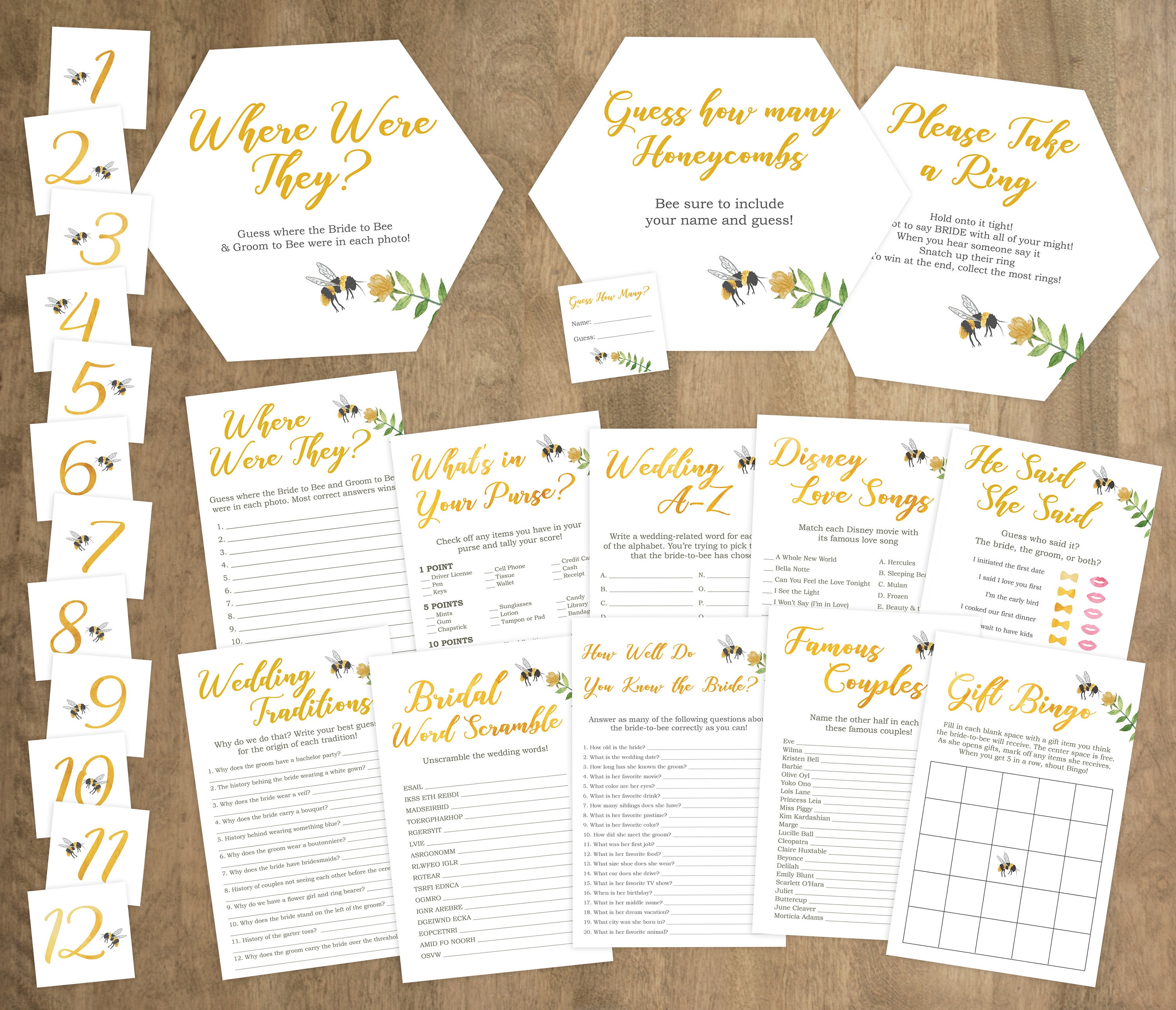 Bee Bridal Shower Game Bundle - Printable Party Games Pack - Etsy