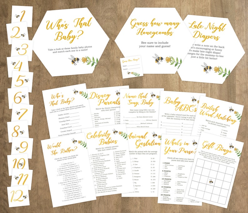 Bee Baby Shower Game Bundle - Printable Party Games Pack - Etsy