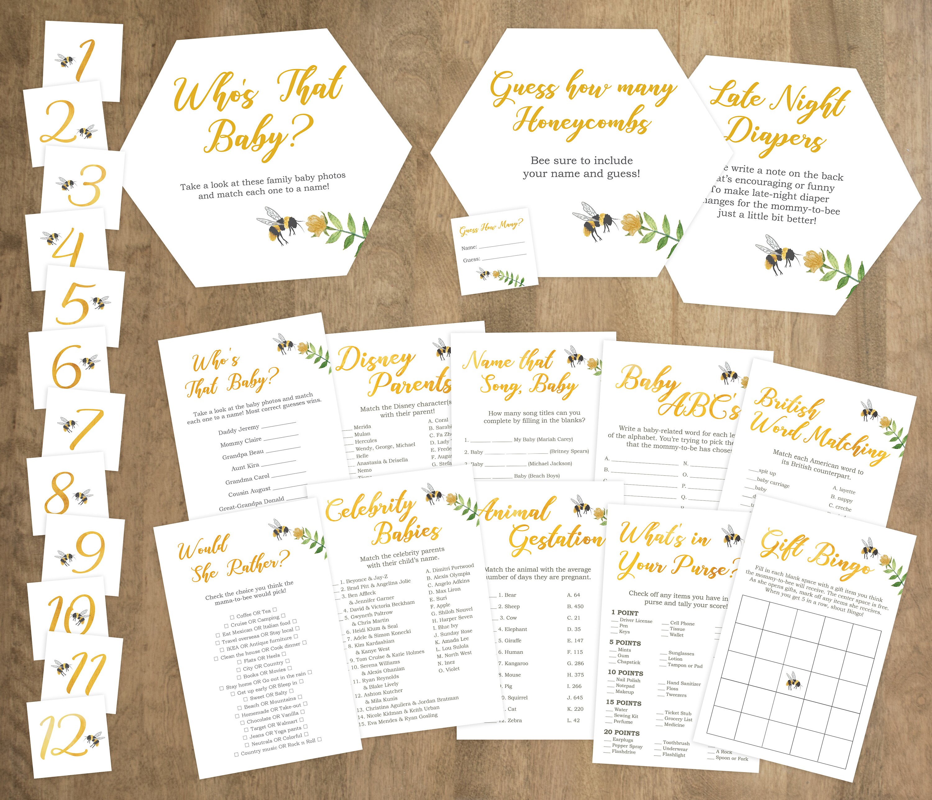 Bee Baby Shower Game Bundle - Printable Party Games Pack - Etsy Canada