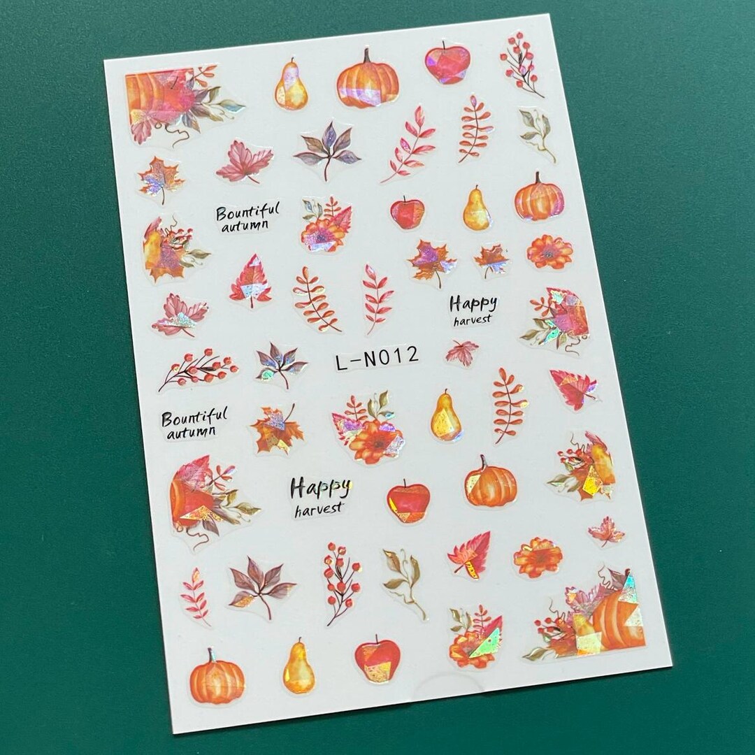 Fall Harvest Nail Art Stickers Laser Silver Orange Pumpkin Apple Red ...