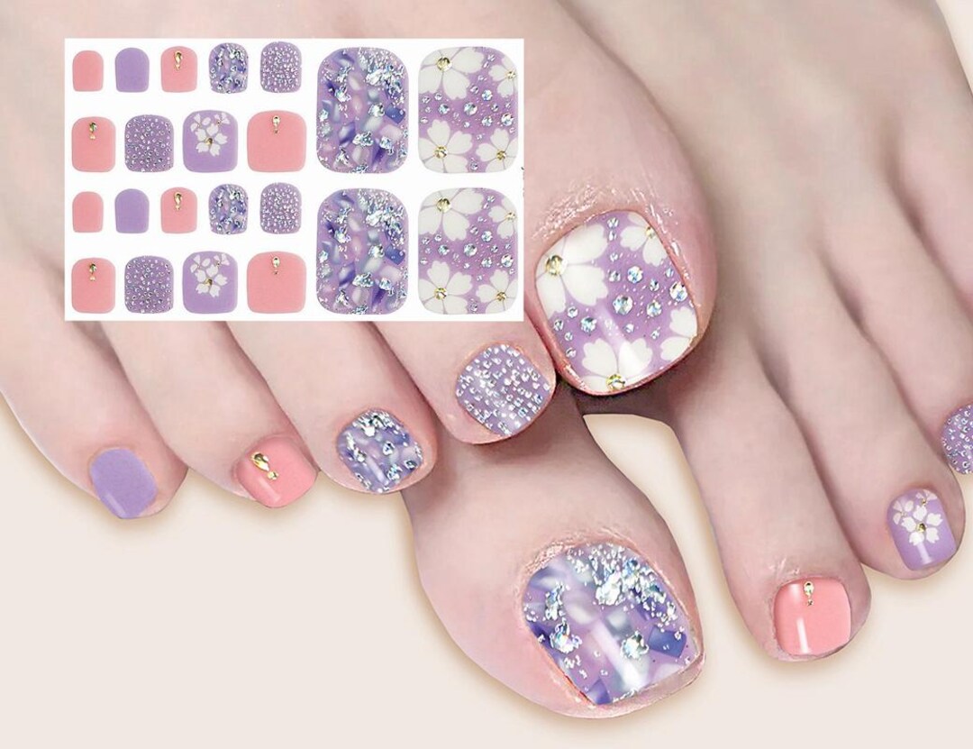 Cherry Blossom Toenail Purple Toe Nail Art Wrap Sticker Silver Foil ...