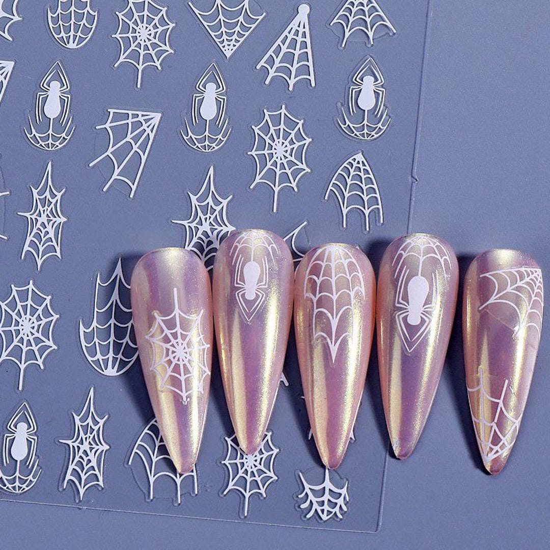 Spider Web Nail Art Stickers Halloween Cobweb Gold Silver Black White ...