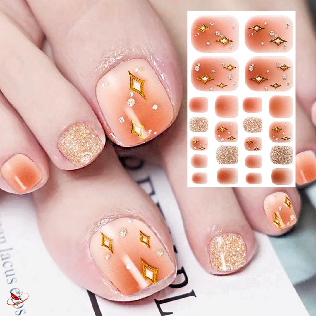 Toenail Diamond Stars Toe Nail Art Wrap Sticker Swirl Ripple Gold Foil ...
