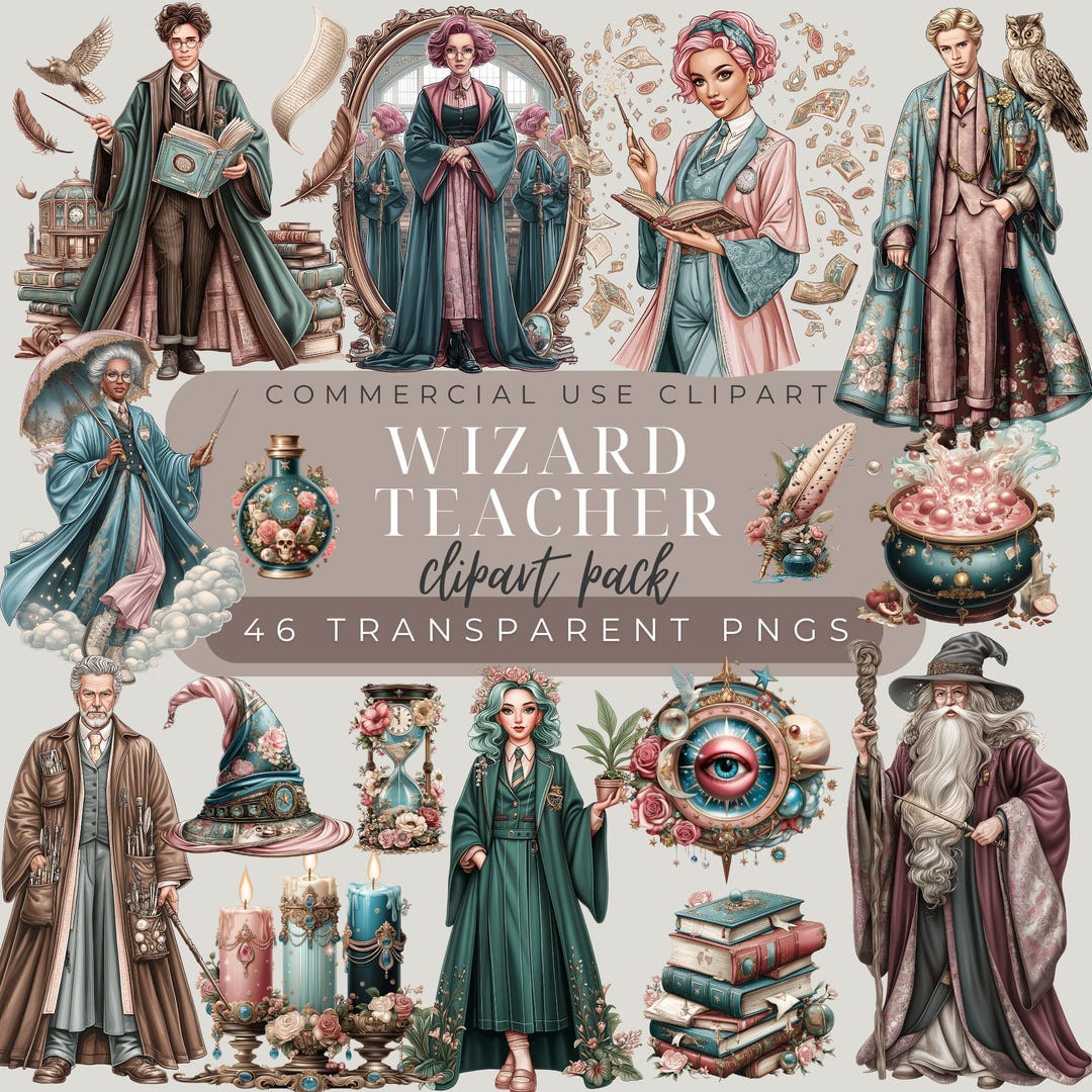 Wizard Teacher Clipart Bundle: Magical School Professors & Enchanted ...