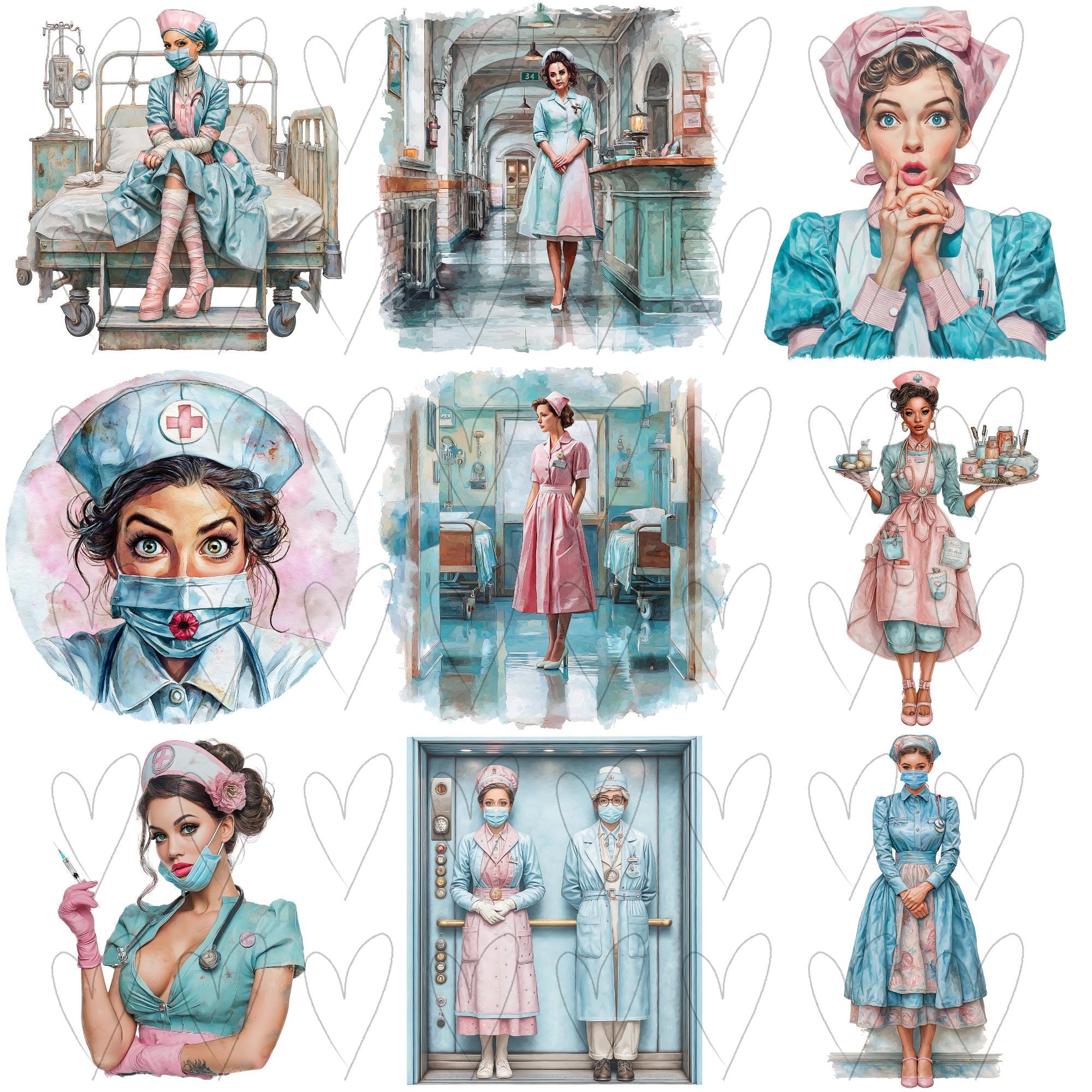 Peculiar Horror Nurse Clipart Bundle: Vintage Hospital Horror, Creepy ...